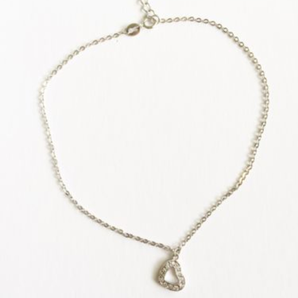 925 Sterling Silver Stamp Adjustable Heart Anklet - Gem